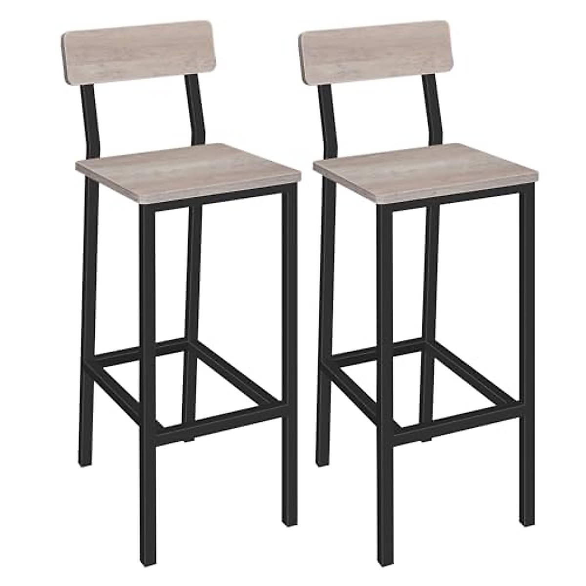 MAHANCRIS Bar Chairs, 25.6" Tall Counter Bar Stools, Set of 2 Bar Stools with Backrest, Kitchen Bar Stools with Footrest, for Dining Room, Bar, Easy Assembly, Greige BAHG03101