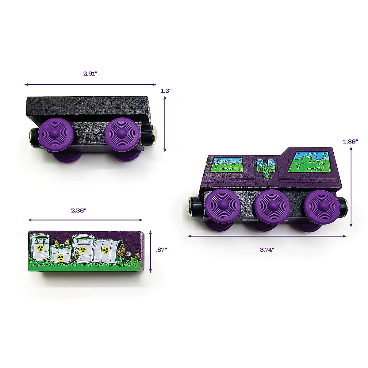 ZANY TRAINS Series 1 - Wooden Train Set with Cargo - Compatible with All Wooden Train Sets - Wooden Train Cars (Toxic Ted)