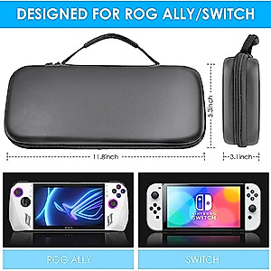 IUHOZI Hard Carrying Case and Clear TPU Soft Cover for ASUS ROG Ally Handheld , ASUS ROG Ally 2023 Travel Case with Joystick Protector (Transparent Black)