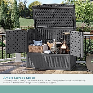Suncast Backyard Oasis Vertical Outdoor Deck Boxes for Patio Bars, 195-Gal. Outdoor Storage Box for Patio Furniture and Grill Tools, Cool Gray