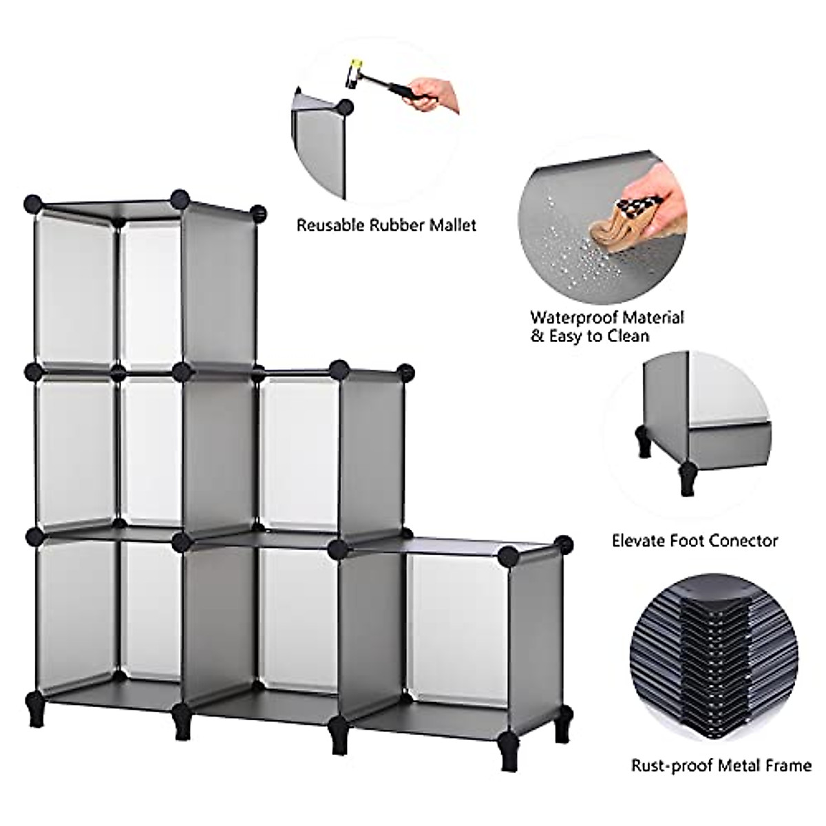 ANWBROAD Cube Storage Organizer 6-Cube Closet Organizers and Storage DIY Modular Plastic Closet Cabinet Book Shelf Cubes Organizer Storage Shelving for Home Bedroom Office Living Room Gray ULCS006H
