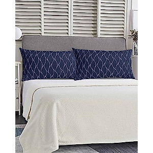 Edwiinsa Navy Blue Pillow Covers King Size 20x40 Bed Pillow, White Wave Pattern Modern Abstract Art Aesthetics Plush Soft Comfort for Hair/Skin Cooling Pillowcases with Envelop Closure