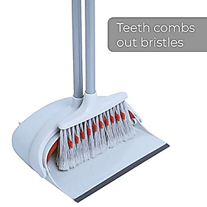 Smart Design Dustpan Broom Set - Non-Slip Comfort Grip Handle - Standing Upright Storage - Odor Resistant - Cleaning, Hardwood, Tile, Cement, Flooring and Pet Hair - 38.5 inch - Gray and Sunset Orange