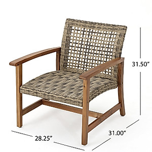 Christopher Knight Home Hampton Outdoor 3 Piece Wood and Wicker Club Chairs and Side Table Set, Gray