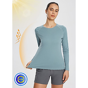 baleaf Women's UPF 50+ Long Sleeve Shirts Sun UV Blocking Pullover Crew Neck Summer Sunscreen Clothing Fishing Beach Outdoor Active Heather Light Blue L