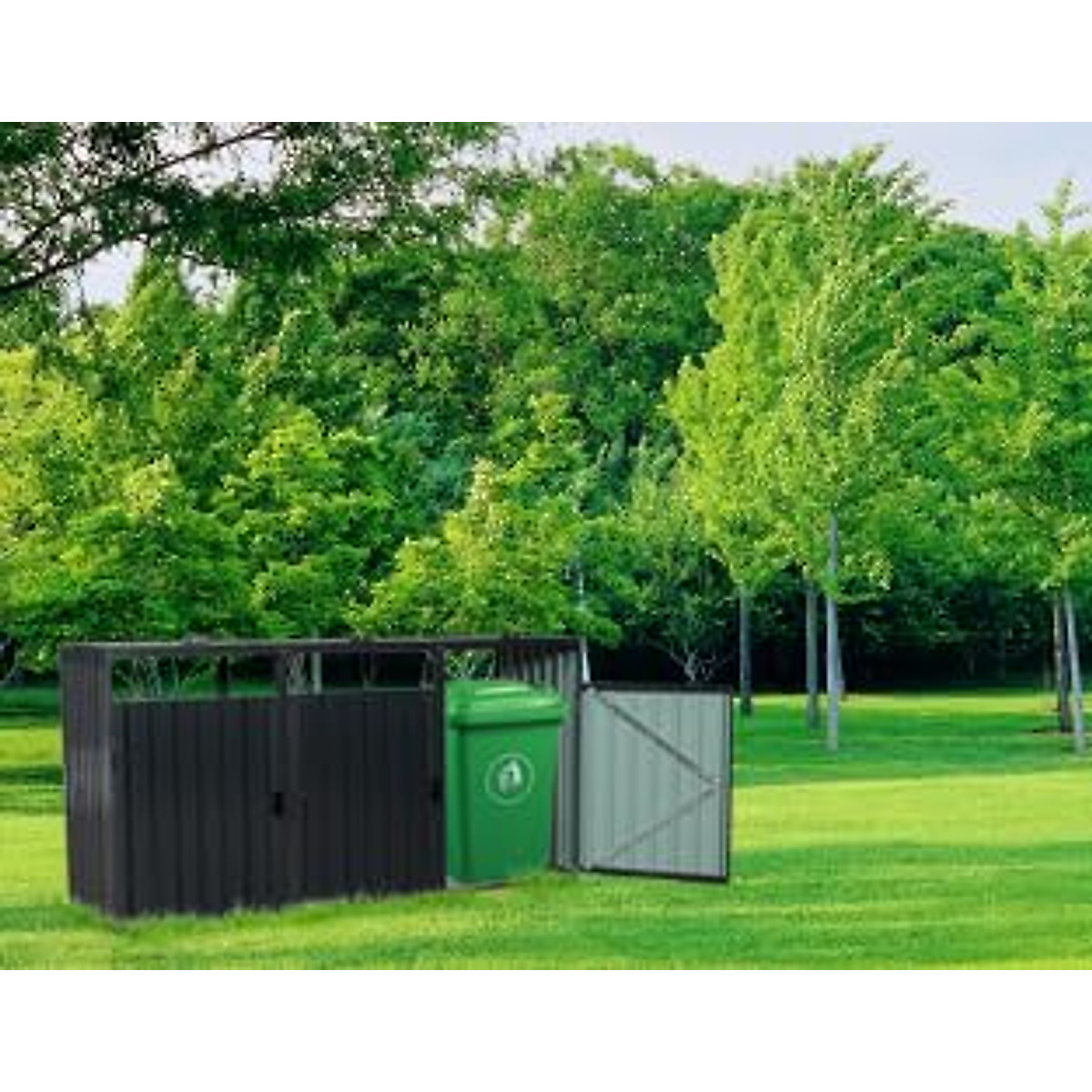 Outdoor Trash Can Storage, Storage Shed for Trash cans and Tools,Waterproof Garbage Bin shed,Metal Trash Can Storage Shed Outdoor for Garden Yard (Black-3 Doors)