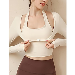 Gihuo Long Sleeve Crop Top Workout Women Athletic Yoga Running Cropped Tops Slim Fit Sport Gym Shirts(Apricot, S)