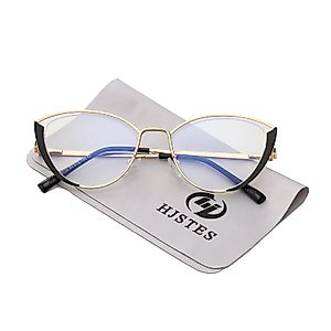 HJSTES Blue Light Blocking Glasses Women Trendy Cat Eye Metal Frame Computer Reading Eyewear(Black)