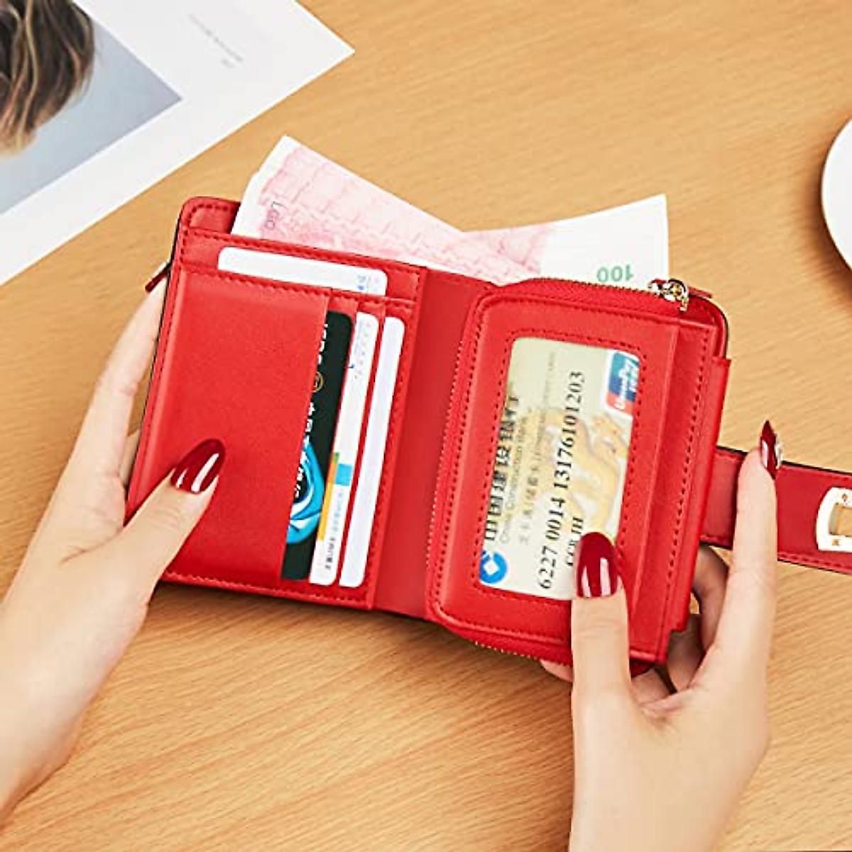 LAORENTOU Vegan Leather Small Wallet for Women PVC Brown Checkered Purse Wallets for Women Mini Trifold Zipper Pocket Wallets Cute (01 Brown)