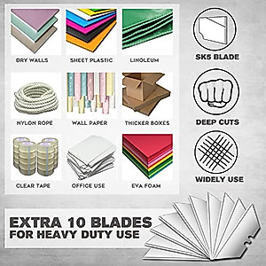 sayyes 12-Pack Box Cutter, Aluminum Durable Retractable Utility Knife with 60-Piece SK5 Blades, Box Cutter for Ropes, Boxes, Plastics, DIY