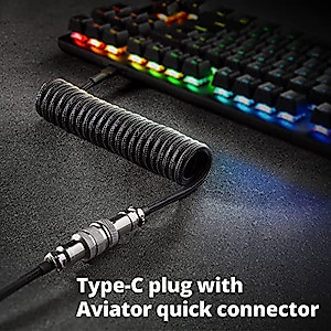 GunMjo Pro Custom Coiled USB C Cable for Gaming Keyboard, Double-Sleeved Mechanical Keyboard Cable with Detachable Metal Aviator, 1.5M USB-C to USB-A, Carbon Black Color