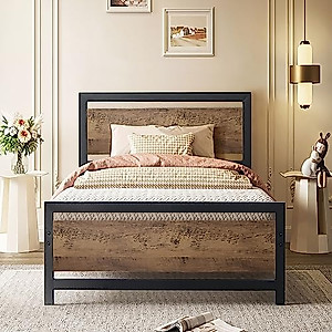4 EVER WINNER Twin Bed Frames with Wood Headboard, Twin Platform Bed Frame with Heavy Duty Steel Slat Support, Twin Bed Frame for Kids, No Box Spring Needed, Mattress Foundation, Easy Assembly, Black