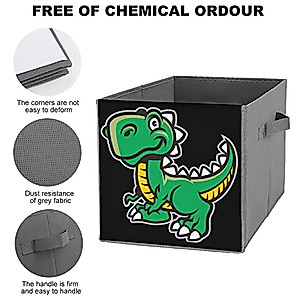 Cartoon Dinosaur Foldable Storage Bins Printd Fabric Cube Baskets Boxes with Handles for Clothes Toys, 11x11x11