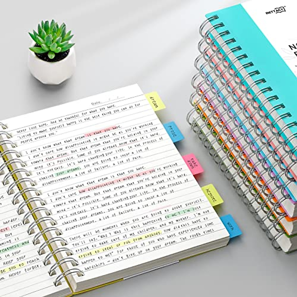 RETTACY Spiral Notebook 300 Pages - A5 Small Spiral Notebook with 5.7" × 8.22", 100 GSM College Ruled Paper, Twin-Wire Binding, Hardcover, School Supplies Spiral Journal Notebook for Women Men