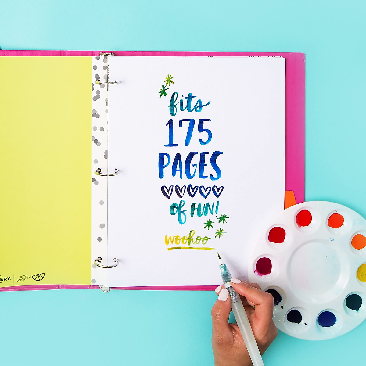 AVERY + Amy Tangerine Designer Collection Binder, 1"Round Rings, 175-Sheet Capacity, Hatch mark Hearts (28320)