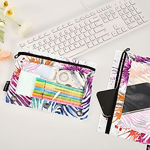 MAOBLYR Cute Watercolor Zebra Standard 3-Ring Zipper Clear Binder Pocket,Large Capacity Office 7 x 9In (2 PCS)