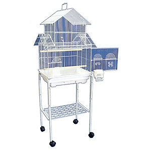 YML 5844 3/8" Bar Spacing Pagoda Bird Cage with Stand, 18" x 14"/Small, White