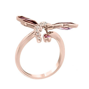 HUKQBUNX 18K Gold creative Dragonfly water drop purple zircon insect ring small crystal Cubic Zircon women's wedding engagement ring size 6-10 (Szie 7), Gold,Silver,Purple