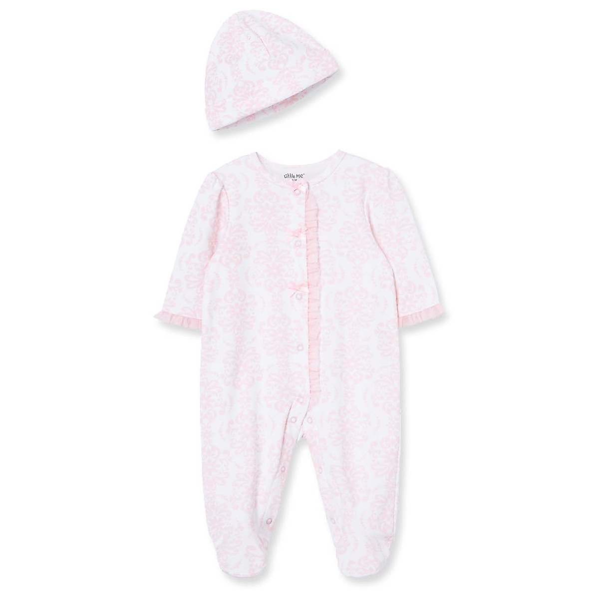 Little Me Baby Clothes & Outfits - Girls One Piece Hat & Footed Sleeper Pajamas - Preemie, Damask Scroll