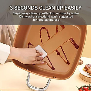 Feipone Non Stick Deep Frying Pan with Lid, 9.5” Copper Square Pan for Cooking, 6 Piece Saute Pan Set with Fry Basket, Steamer Rack, Oven Grips, Dishwasher & Oven Safe, 5 Quart Chef Cookware