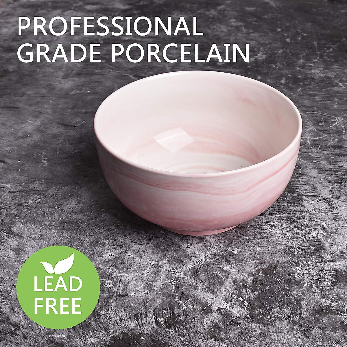 Bosmarlin Marbling Ceramic Soup Bowl Set of 4, 33 Oz, Dishwasher and Microwave Safe (33 Oz, A-Pink Marbling)