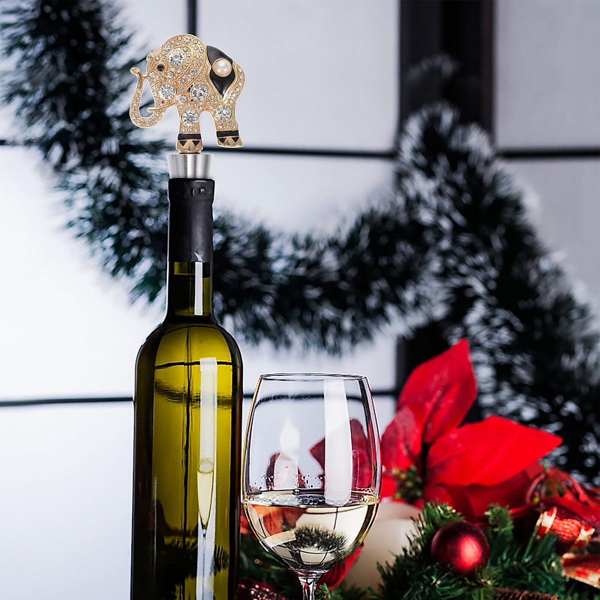 Cabilock Wine Stoppers Decorative Rhinestone Elephant Beverage Bottle Stoppers Funny Wine Champagne Toppers for Wedding Birthday Gifts (1PC)