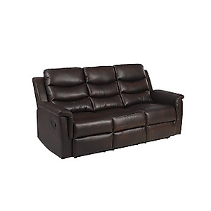 Verfur Double Recliner RV Sofa with Console |Faux Leather Motion Couch with 2 Cup Holders, 3-Seater Loveseat Couches with Flipped Middle Backrest, Home Theater Seating Living Room Furniture Sets