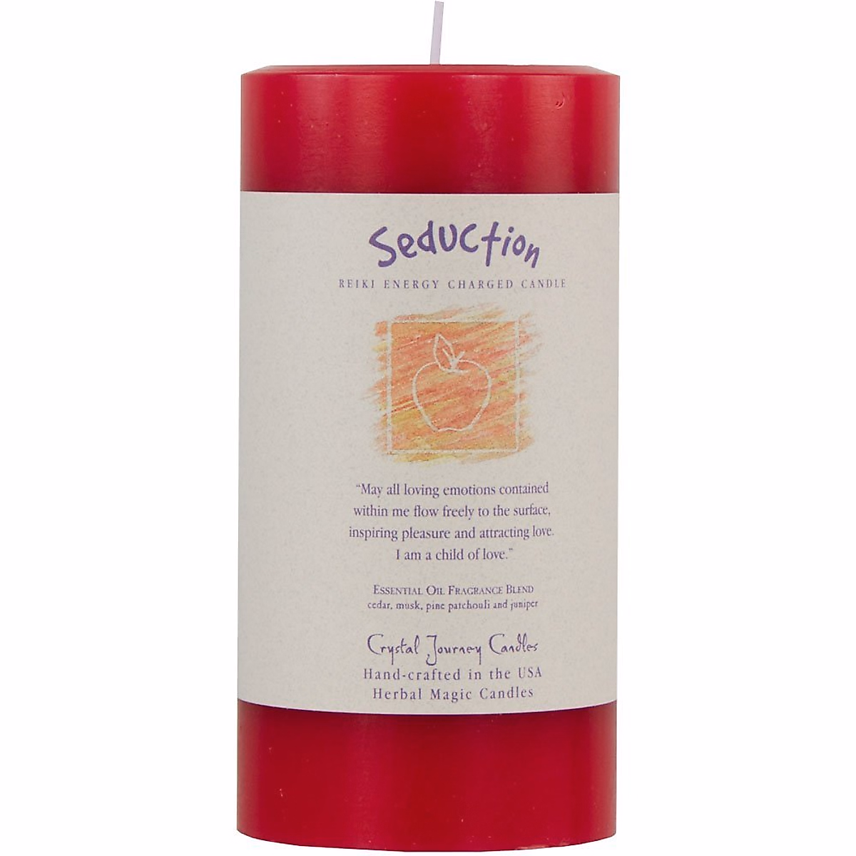 6" X 3" Crystal Journey Herbal Magic Reiki Charged Pillar Candle - Seduction