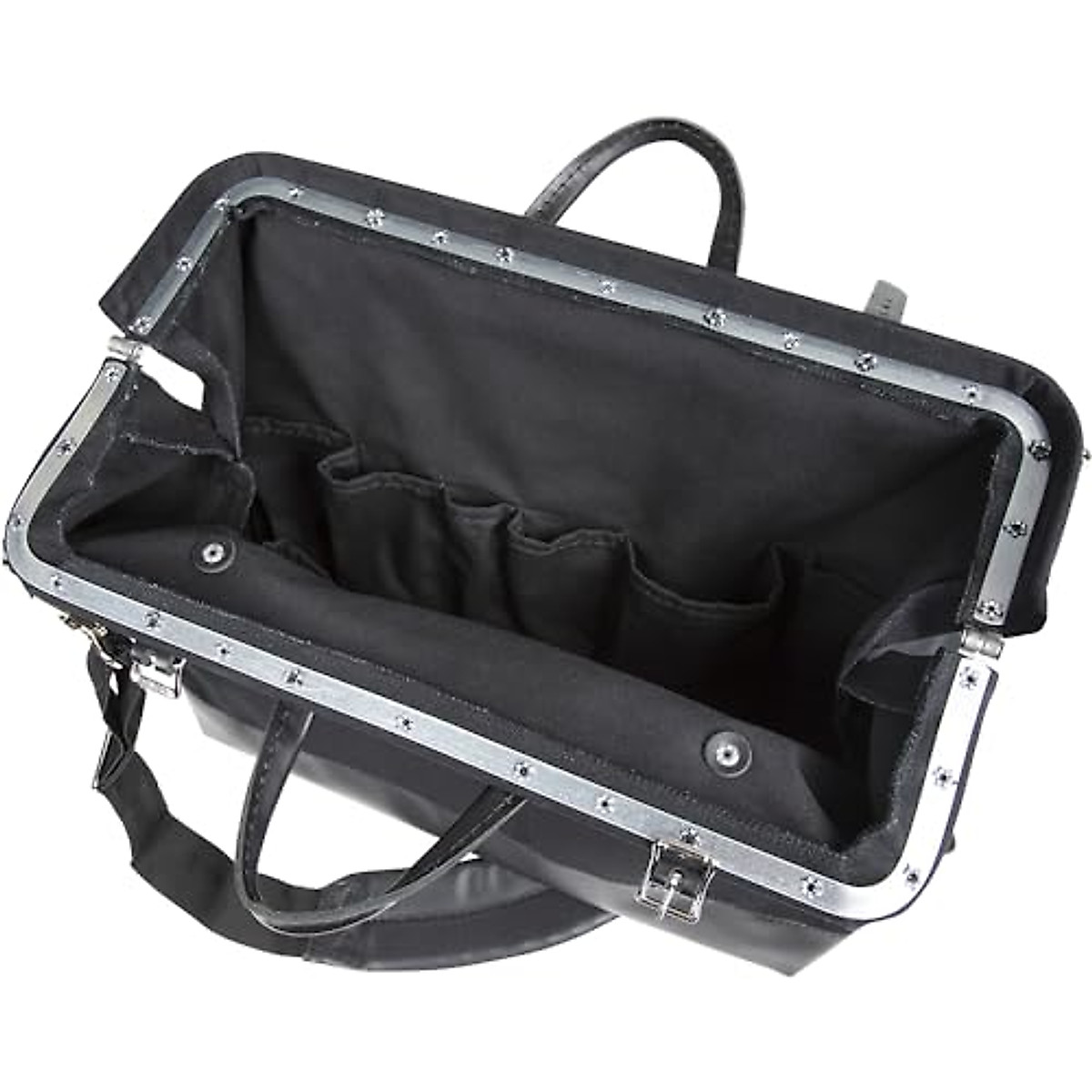 Klein Tools 510218SPBLK Tool Bag, Large 18-Inch Deluxe Canvas Tool Bag and Organizer with 13 Pockets and Shoulder Strap, Black