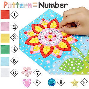 LZHZH Mosaic Sticker Art Sticky DIY Handmade Art Kits for Kids-Sunflower, Butterfly, Sailboat, Woodpecker, Hot air Balloon, Airplane Astronaut, Rocket, Spaceship, Alien, Space Station, Robot (12PCS)