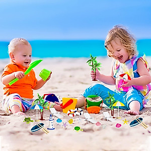 Burbell 24 Pieces Beach Style Miniature Ornament Set, Miniature Garden Doll House Cake Topper Decoration, Fairy Garden Accessories Micro Landscape Ornaments for DIY Fairy Garden Dollhouse Plant Decor