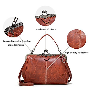 ROUROU Retro Hollow Handbag for Women PU Leather Shoulder Bag Evening Clutch Bag Kiss Lock Closure Crossbody Bag Purse