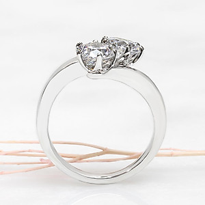 DoubleAccent Sterling Silver Ring Wedding Ring Round 1.7 carat CZ Stone Two-Stone by-your-side Engagement Ring 12MM (Size 5 to 10), 7