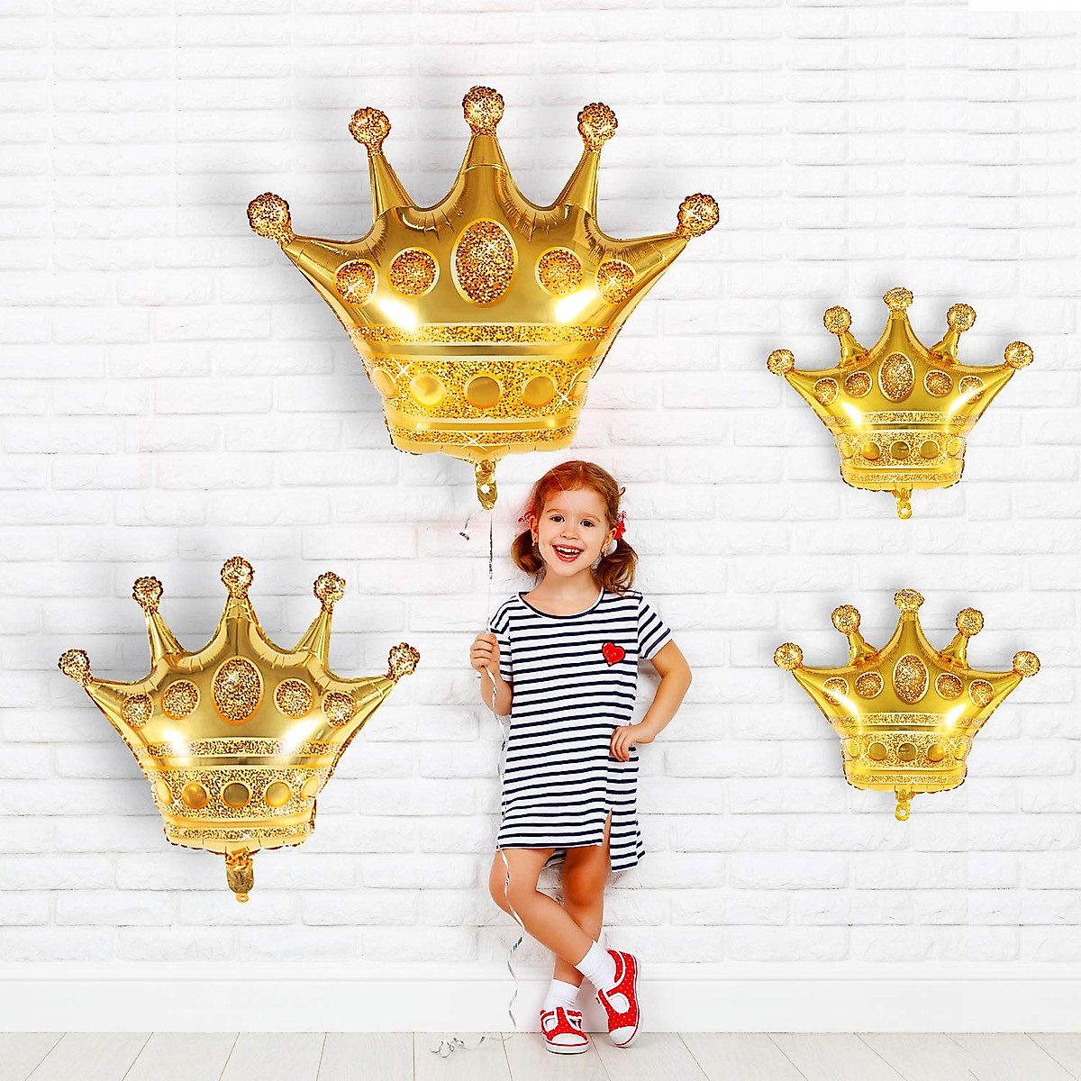 meekoo 10 Pieces Gold Crown Balloons Aluminum Foil Crown Balloons for Baby Shower Wedding Birthday Party Accessories, 4 Sizes