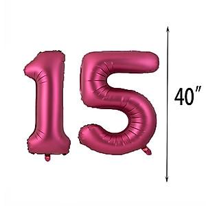 Sweet 15th Birthday Balloon 15th Birthday Decorations Happy 15th Birthday Party Supplies Burgundy Number 15 Foil Mylar Balloons Latex Balloon Gifts for Girls,Boys,Women,Men