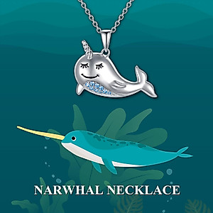 POPKIMI Narwhal Pendant Sterling Silver Necklaces Minimalist Jewelry, Tiny Silver Whale Necklace, Love Gift for Women