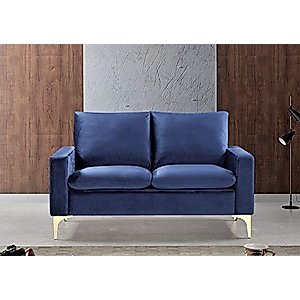 Container Furniture Direct Carrie Ultra Modern Living Room Velvet Upholstered Tufted Loveseat, 54.72", Dark Blue