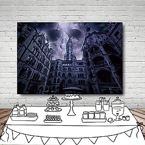 MEHOFOND 7x5ft Halloween Backdrop for Photography Horror Zombie Dark Night Scary Skull Abandoned City Adults Portrait Holiday Photoshoot Background Horrible Party Decorations Props