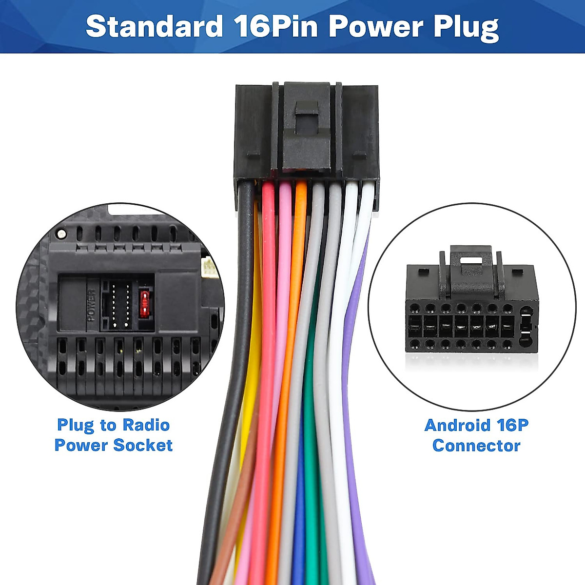 Fiegromech 16 Pin ISO Radio Wiring Harness Adapter for Android Car Stereo Radio GPS Head Unit DVD Player Power Speaker Wire Cable