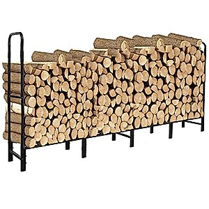 Audessy 8ft Firewood Rack Outdoor, Heavy Duty Steel Fireplace Wood Stacking Rack Log Holders for Firewood Outdoor, Black