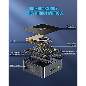 GMKtec Mini PC Windows 11 Pro Intel Core i7-11390H (Turbo 5.0 GHz) 1TB SSD 16GB DDR4, Desktop Mini Computers WiFi 6, USB3.2, BT 5.2, DP, HDMI, RJ45 2.5G