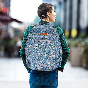 Hanfetch Yarn Storage Organizer Knitting Bag Backpack Large size with Grommets Portable Crochet Bag Yarn Keeper for Yarn Skeins， Crochet Hooks, Knitting Needles and Other Accessories (Flower-Blue)