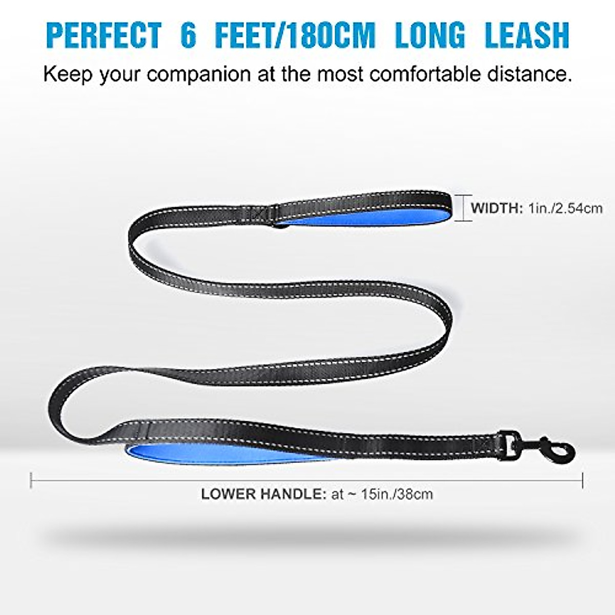 rabbitgoo Dog Leash 6ft Long, Heavy Duty Leash with 2 Padded Traffic Handles, Hands Free Leash for Control Safety Training, Reflective Walking Lead for Small, Medium, Large Dogs
