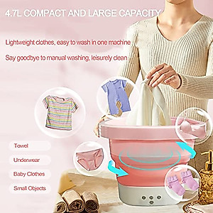 Portable Mini Folding Clothes Washing Machine for Baby Clothes/Underwear/Small Item,Lightweight Foldable Turbine Washers with Drain Basket for Home/Apartments/Travel,Pink