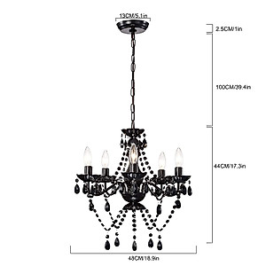 Antique House Black Chandelier Light Fixture 5 Light Modern Crystal Chandelier for Bedrooms Dining Room Acrylic Chandelier