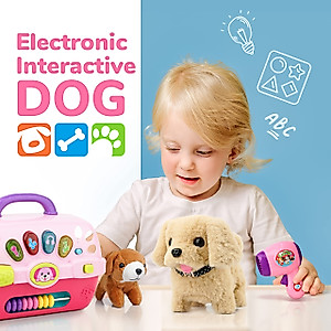 BELLOCHIDDO Dog Toys for Kids, Pretend Play Puppy Dog Toy for Kids with Interactive Electric Dog, 7 Piece Pet Care Playset with Carrier, Educational Toys for 1 2 3 4 5 6 Old Girls