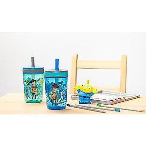 Zak Designs Kelso 15 oz Tumbler Set (Toy Story 4 - Woody & Buzz 2pc Set) Toddlers Cup Non-BPA Leak-Proof Screw-On Lid with Straw Made of Durable Plastic and Silicone, Perfect Baby Cup Bundle for Kids