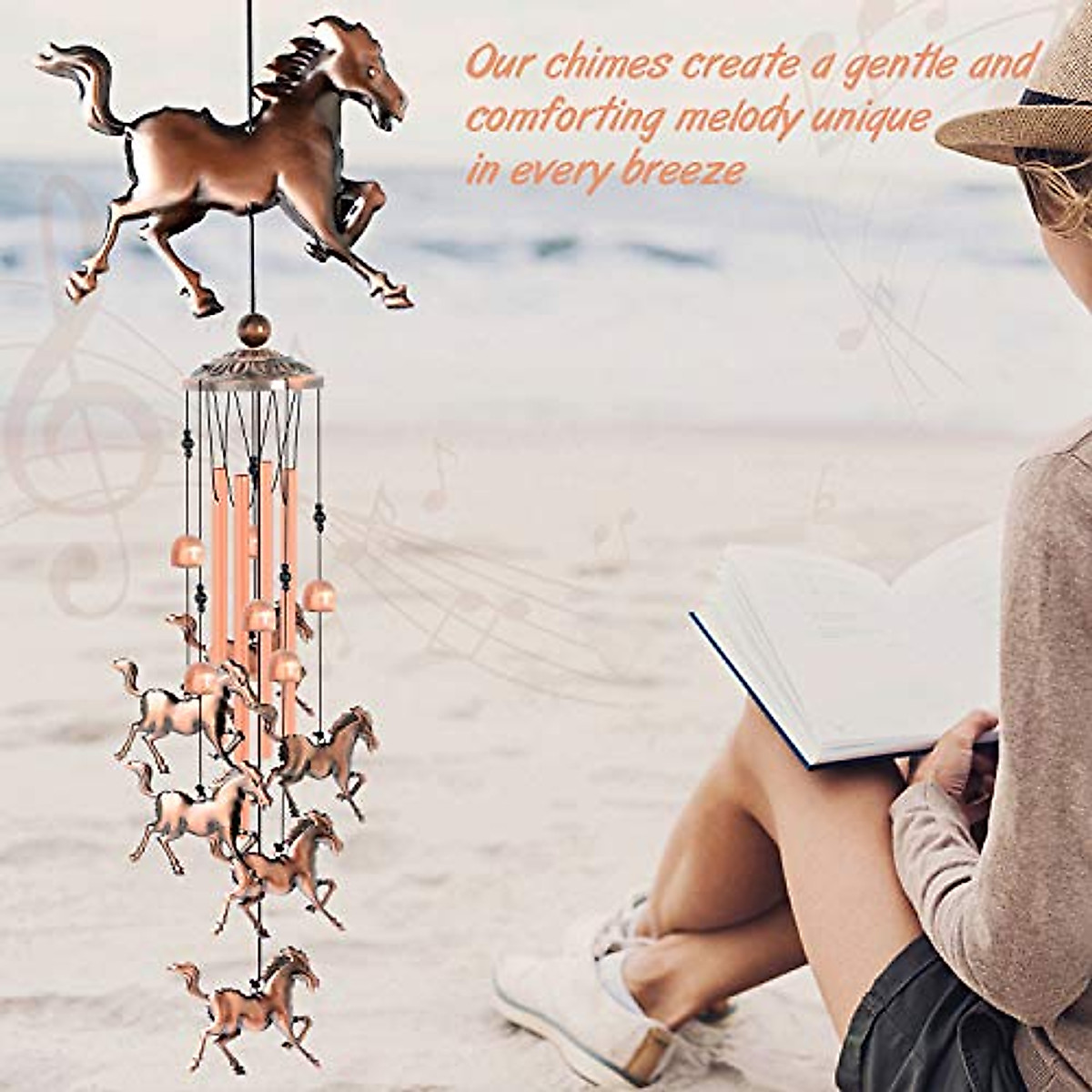 ​Copper Horse Wind Chimes Horse Gift Wind Chime Garden Gifts for Mom Windchimes Outdoor Mom Birthday Gift Patio Yard Decor Large deep Tone Music Wind Chimes Women Gift Garden Gifts