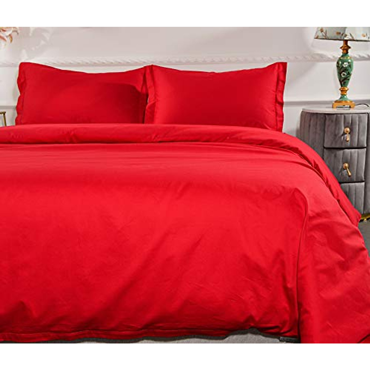 Colourful Snail 100-Percent Cotton Duvet Cover Set, Hidden Zipper Closure, Ultra Soft, Easy Care and Durable, Simple Bedding Style, Queen, Red