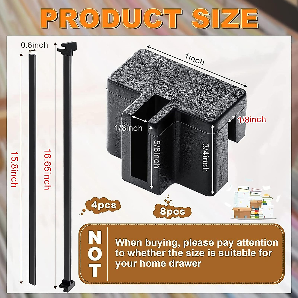 Epakh 4-Piece PVC Black Hanging File Folder Rails with 8 Clips, 1 x 0.75 x 0.75 Inches (Hooks), 15.75 x 0.59 x 0.13 Inches (Rails), Office, Home Use